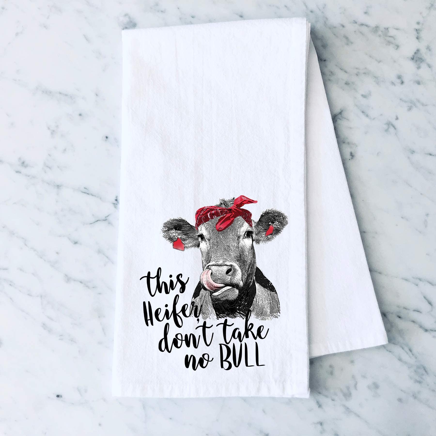 This Heifer don't take no Bull Funny Cow Farm Flour Sack Cotton Tea Towel Kitchen Linen