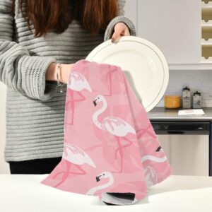 Qilmy Flamingo Kitchen Dish Towel Set of 6, Soft Absorbent Dish Cloths Decorative Tea Bar Drying Towels, 28 x 18 Inch