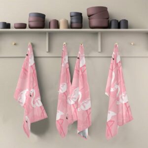 Qilmy Flamingo Kitchen Dish Towel Set of 6, Soft Absorbent Dish Cloths Decorative Tea Bar Drying Towels, 28 x 18 Inch