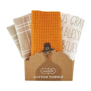 mud pie fall set of 3 towels, always thankful, 26" x 16.5"