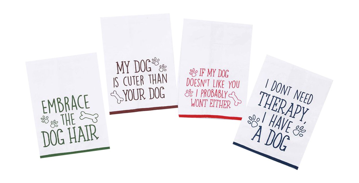 Dog Funny Sayings Kitchen Towels with Hang Loops, Set of 4