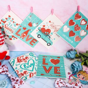 Whaline Valentine's Day Swedish Kitchen Dishcloth Blue Red Dish Towel Truck Love Heart Gnome Prints Valentine Hand Drying Tea Towel for Wedding Anniversary Cooking Baking, 6.7 x 7.7 in, 6Pcs