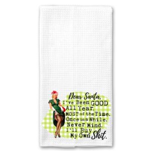 dear santa, i've been good all year...funny vintage 1950's housewife pin-up girl waffle weave microfiber towel kitchen linen stocking stuffer holiday christmas gift