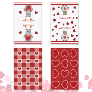 abtols valentine kitchen towel 4 pieces valentine's day heart towels red love cat valentine dish towels romantic heart kitchen towel soft heart dish towels kitchen tea towels for home kitchen