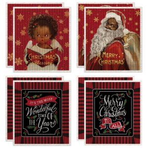 8 pieces christmas swedish dish cloths african american black santa angel child kitchen dishcloth sponge cleaning cloth absorbent dish towels soft reusable dish cloths washable decorative tea towels