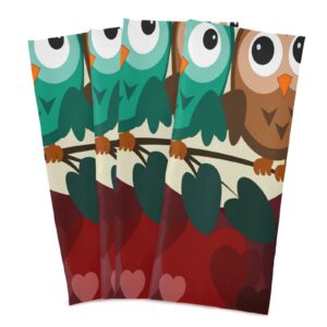 SLHKPNS Cute Owls Love Kitchen Dish Towel Set of 4 Valentines Day 18x28in Absorbent Dishcloth Reusable Cleaning Cloths for Household Use