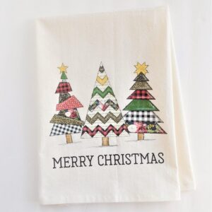 Kitchen Dish Towel - Merry Christmas Quilted Trees Flour Sack Towel Natural Color