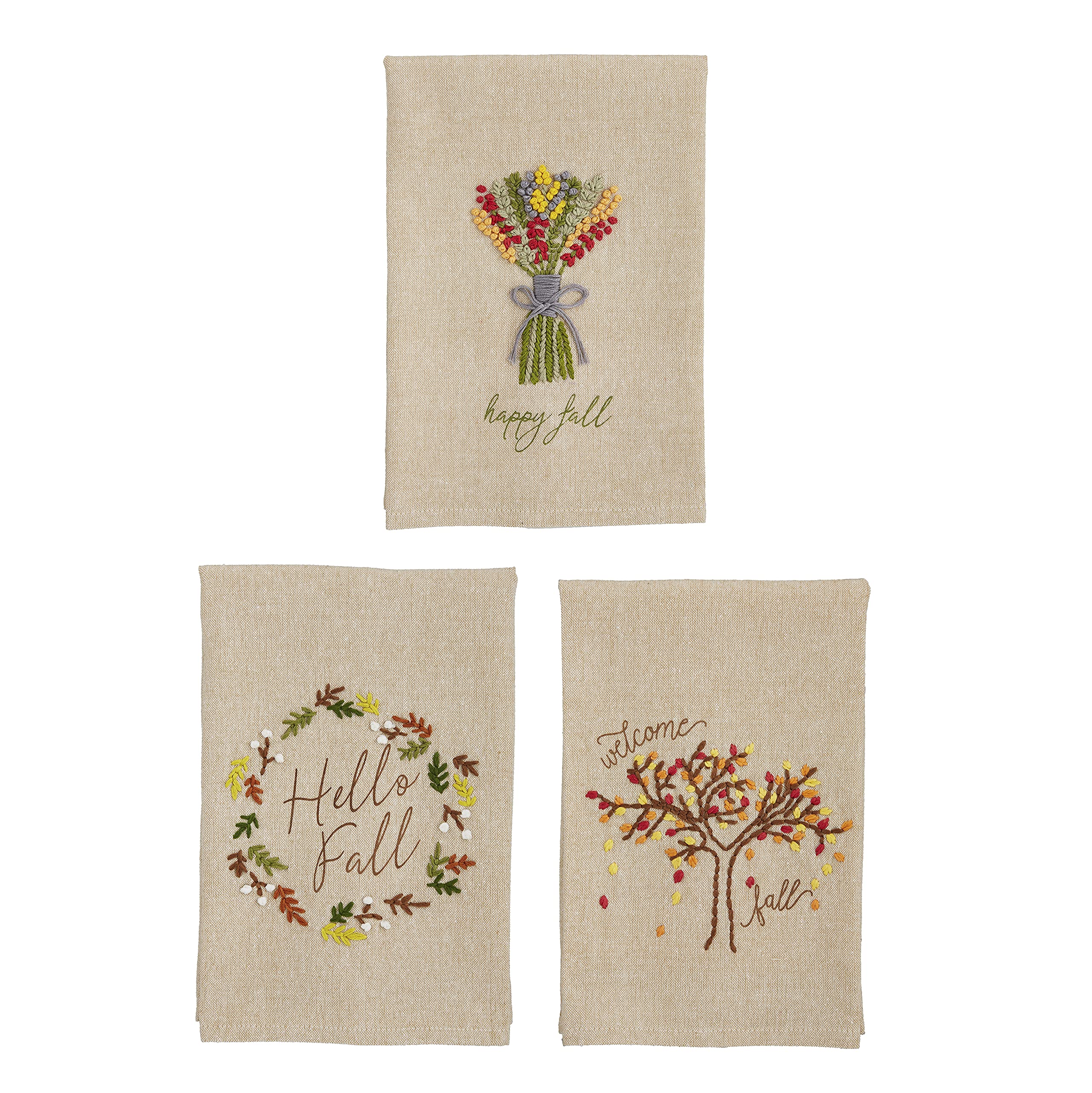 Mud Pie French Knot Fall Tea Towel, Hello Fall, 21" x 14"