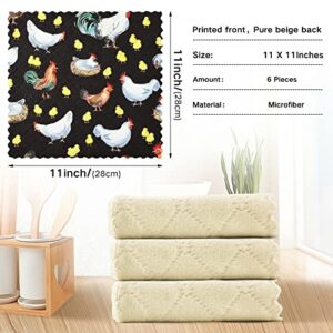 BOENLE Dish Towels Set of 6, Farm Animals Rooster Hen Eggs Kitchen Cloths Drying Dishes Dishcloths Cotton Absorbent Rags Funny Decorative