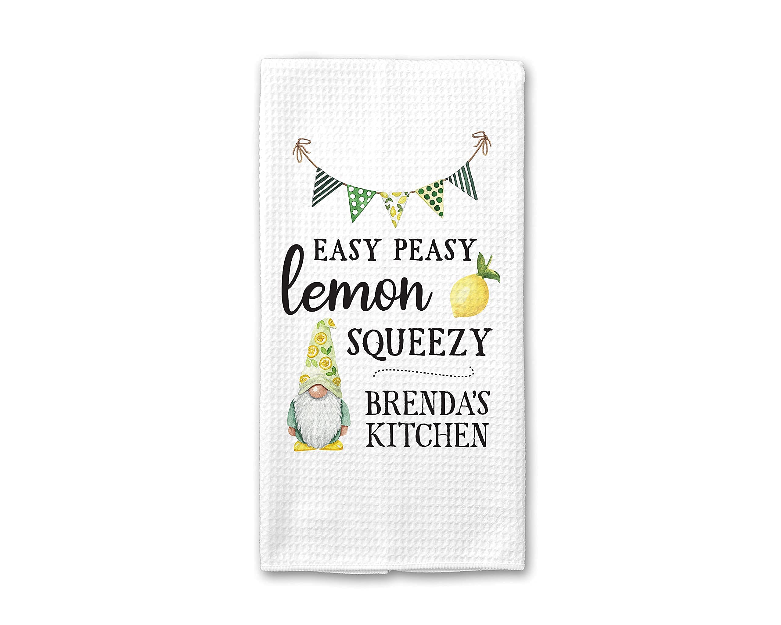 CANARY ROAD Personalized Easy Peasy Lemon Squeezy Kitchen Towel | Custom Gnome Theme Dish Towel | Summer Kitchen Decor | Seasonal Decor | Kitchen Accessories | Housewarming Gift | Gift for Friend