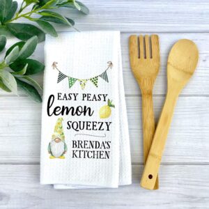 CANARY ROAD Personalized Easy Peasy Lemon Squeezy Kitchen Towel | Custom Gnome Theme Dish Towel | Summer Kitchen Decor | Seasonal Decor | Kitchen Accessories | Housewarming Gift | Gift for Friend