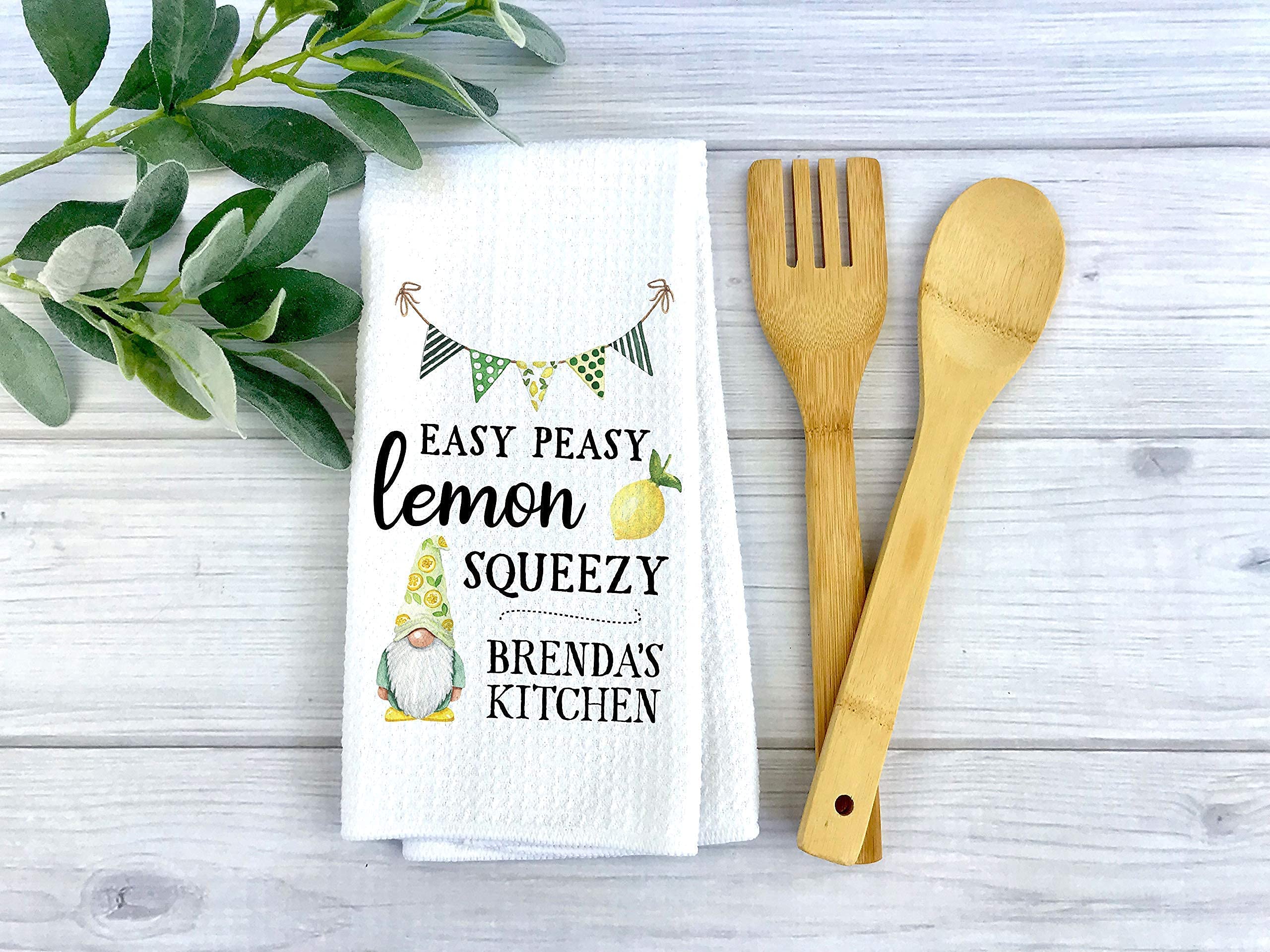 CANARY ROAD Personalized Easy Peasy Lemon Squeezy Kitchen Towel | Custom Gnome Theme Dish Towel | Summer Kitchen Decor | Seasonal Decor | Kitchen Accessories | Housewarming Gift | Gift for Friend