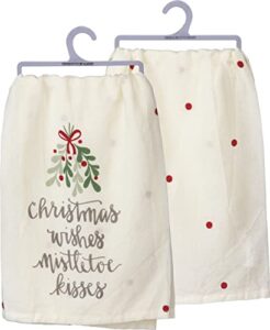 primitives by kathy decorative kitchen towel - christmas wishes mistletoe kisses