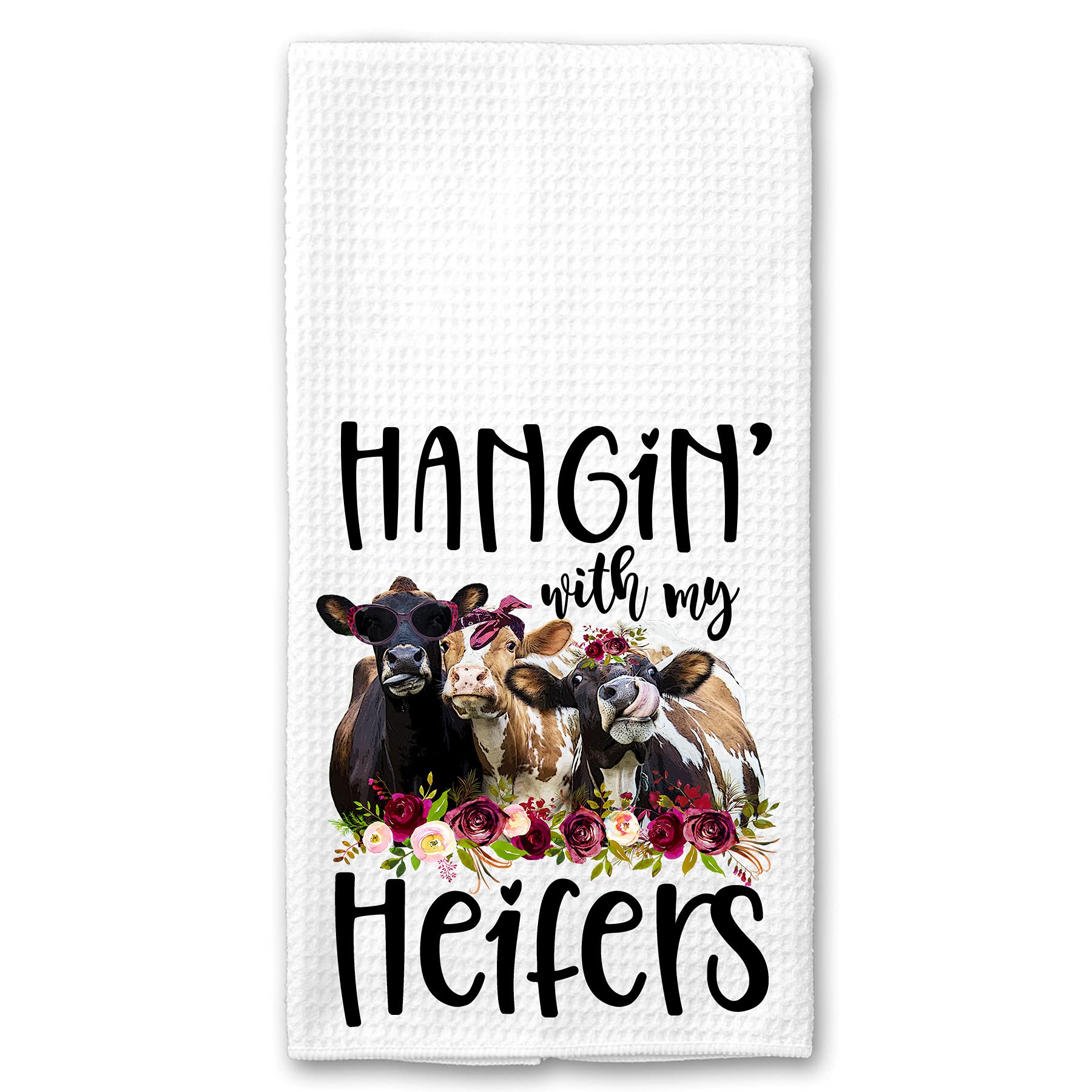 Hanging with My Heifers Cow Funny Farm Microfiber Kitchen Towel