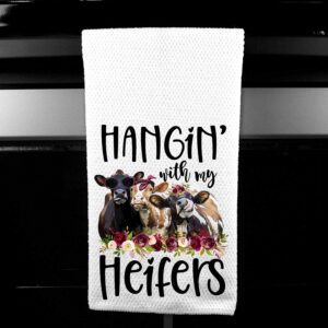 Hanging with My Heifers Cow Funny Farm Microfiber Kitchen Towel