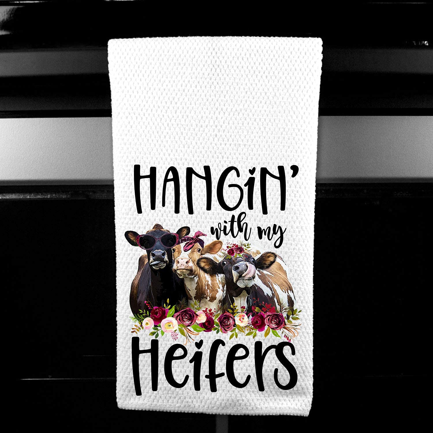 Hanging with My Heifers Cow Funny Farm Microfiber Kitchen Towel