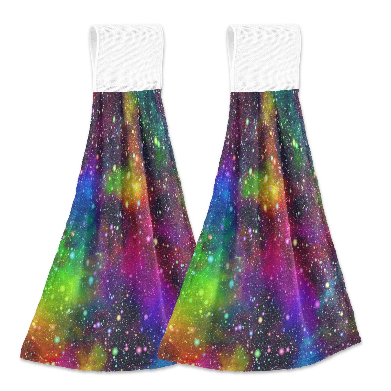 ALAZA Colorful Galaxy Kitchen Towels Tea Towels Dish Towels with Hanging Loop 2 Pack