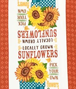 Autumn Sunflowers and Pumpkins Kitchen Towels and Pot Holder Set: Locally Grown Pick Your Own Flowers and Seeds with Cute Garden Boots (Be Thankful)