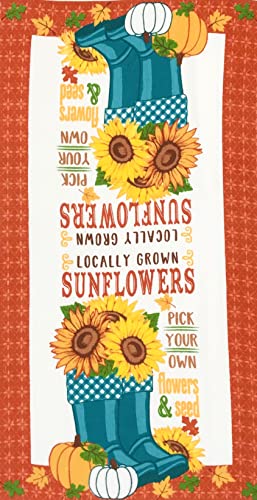 Autumn Sunflowers and Pumpkins Kitchen Towels and Pot Holder Set: Locally Grown Pick Your Own Flowers and Seeds with Cute Garden Boots (Be Thankful)