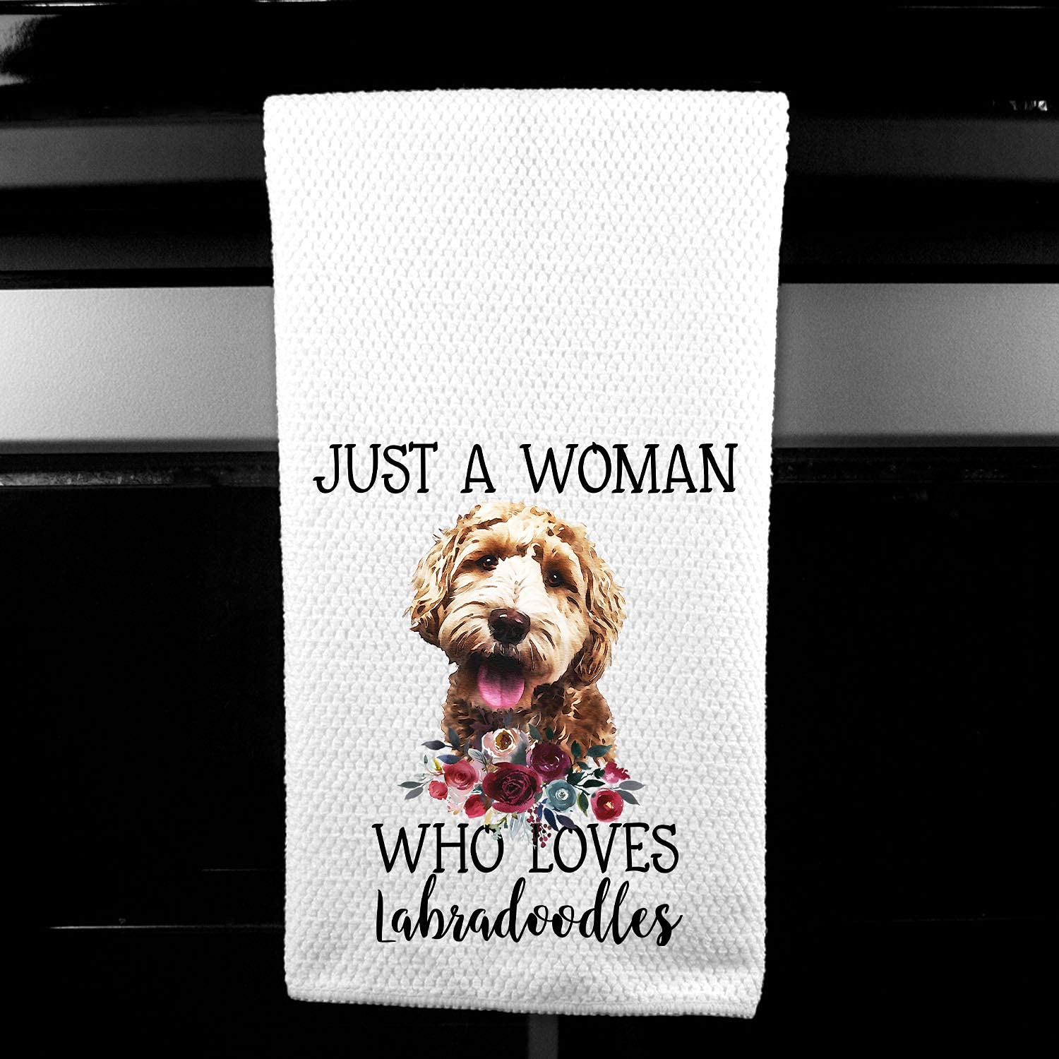 Just a Woman Who Loves Labradoodles Microfiber Kitchen Tea Bar Towel Gift for Animal Dog Lover