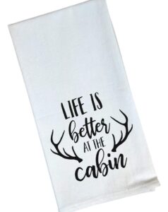 flour sack kitchen towel - life is better at the cabin - deer antlers