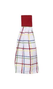 ritz kitchenwears 100% cotton terry hanging kitchen tie towel, multi-check, paprika red