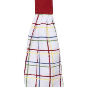 Ritz KitchenWears 100% Cotton Terry Hanging Kitchen Tie Towel, Multi-Check, Paprika Red