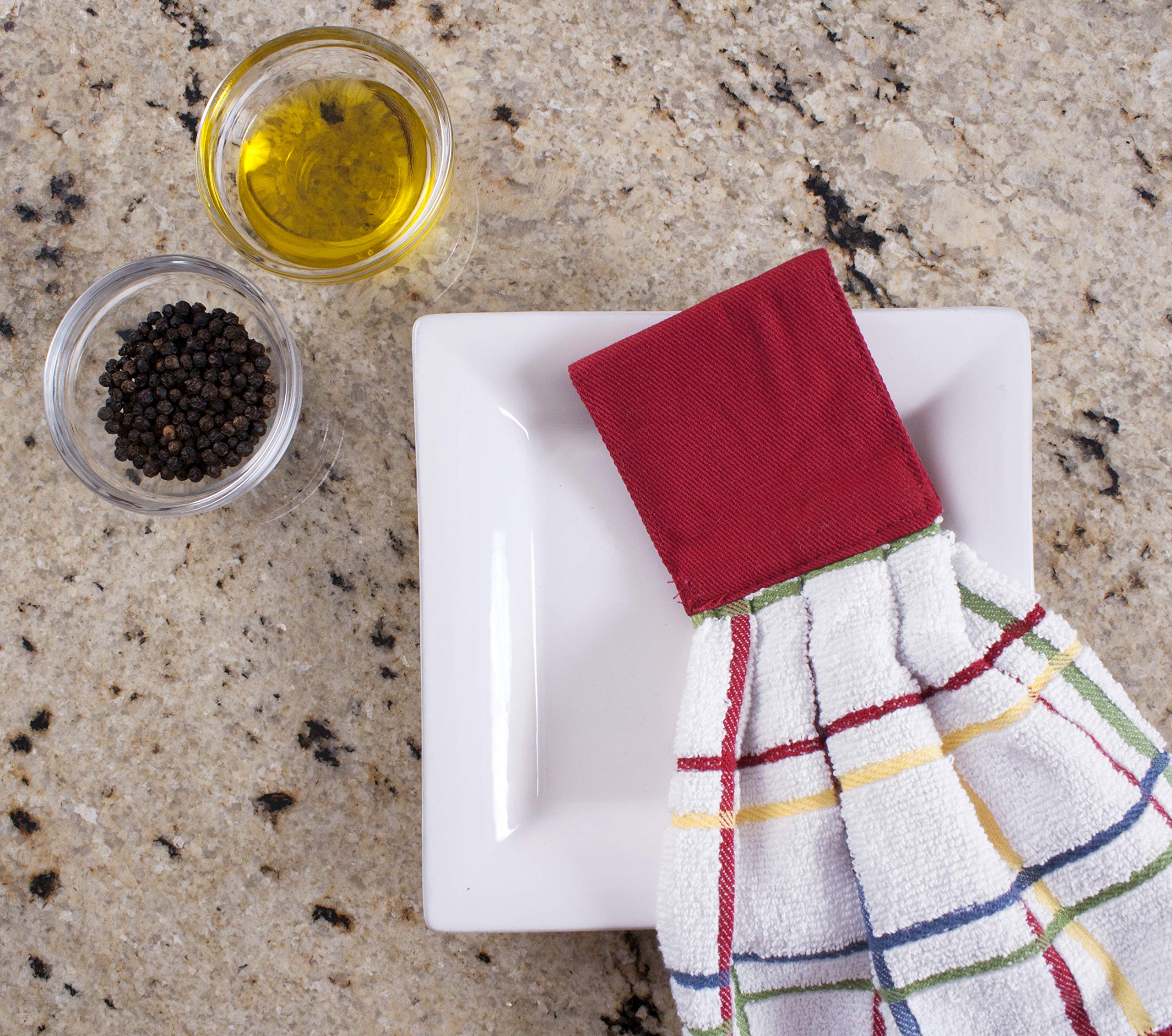 Ritz KitchenWears 100% Cotton Terry Hanging Kitchen Tie Towel, Multi-Check, Paprika Red