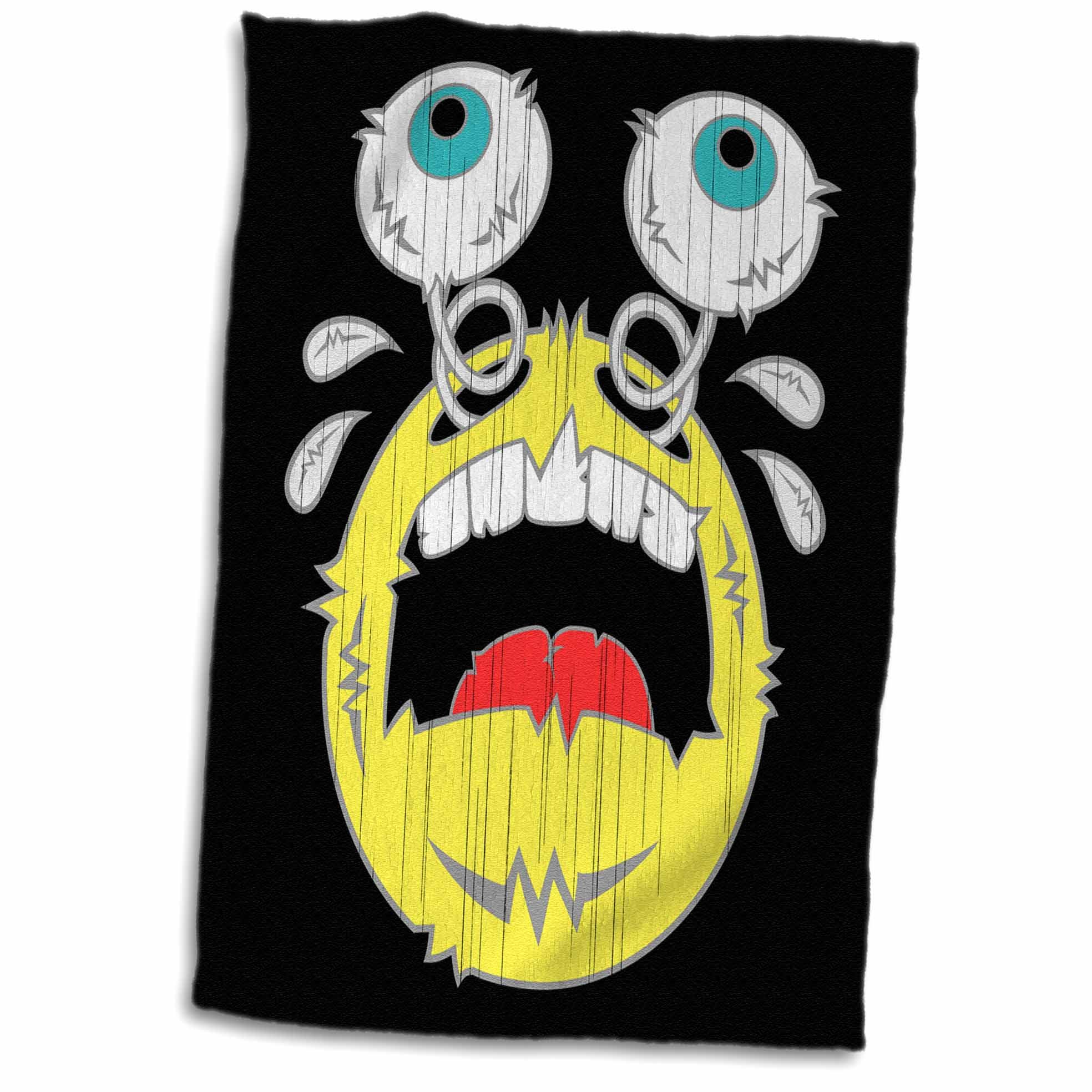 3D Rose Emoticon Distressed Image Freakin Crying Gray Lineart on Black TWL_173494_1 Towel, 15" x 22", White