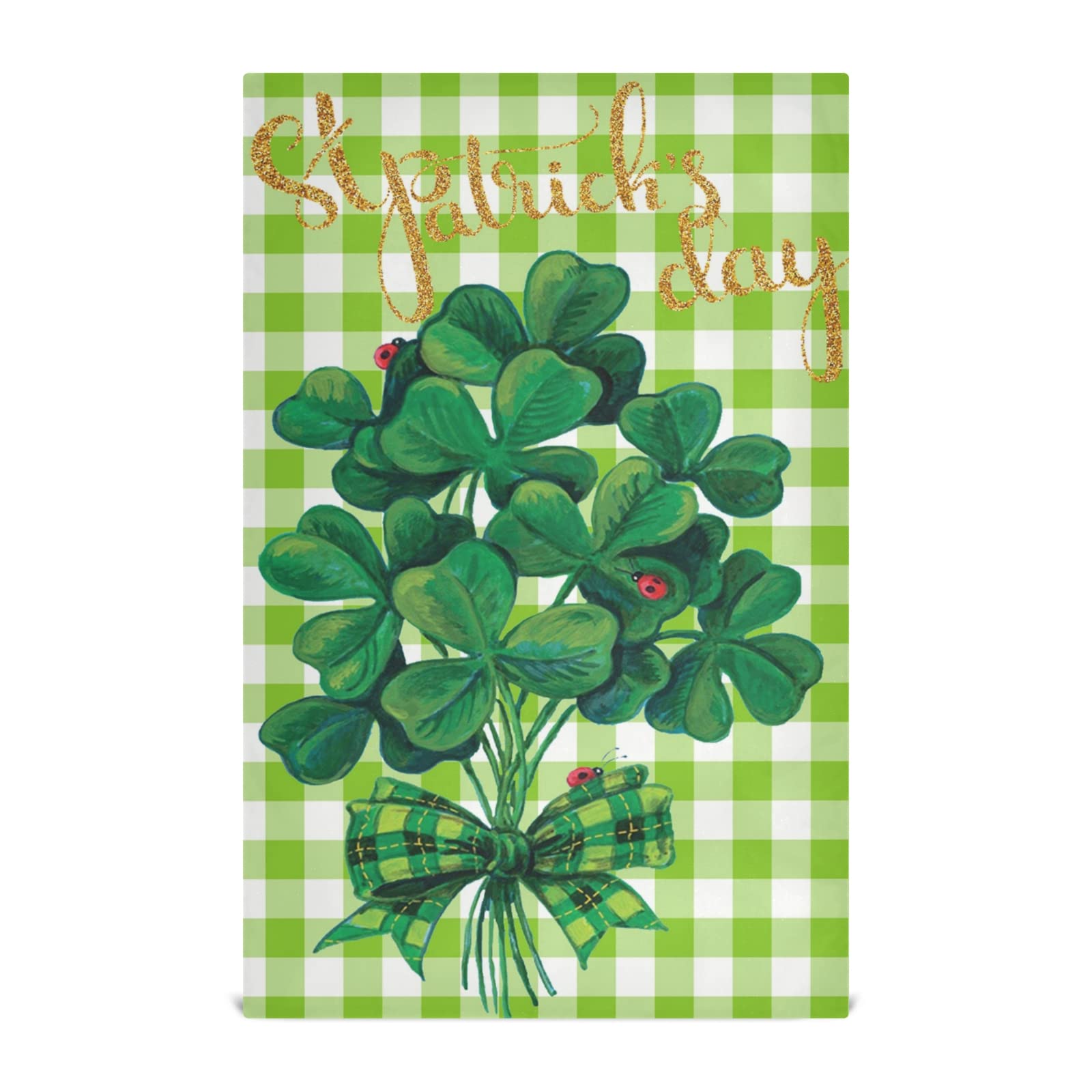 Happy St Patrick's Day Shamrock Bath Hand Towel Lucky Clover Green Buffalo Plaid Kitchen Dish Towels Rags 18x28 IN Super Absorbent Lint Free Cleaning Cloths Tea Towel Set Bathroom Accessories Set of 1