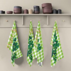 Happy St Patrick's Day Shamrock Bath Hand Towel Lucky Clover Green Buffalo Plaid Kitchen Dish Towels Rags 18x28 IN Super Absorbent Lint Free Cleaning Cloths Tea Towel Set Bathroom Accessories Set of 1