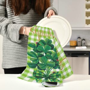 Happy St Patrick's Day Shamrock Bath Hand Towel Lucky Clover Green Buffalo Plaid Kitchen Dish Towels Rags 18x28 IN Super Absorbent Lint Free Cleaning Cloths Tea Towel Set Bathroom Accessories Set of 1