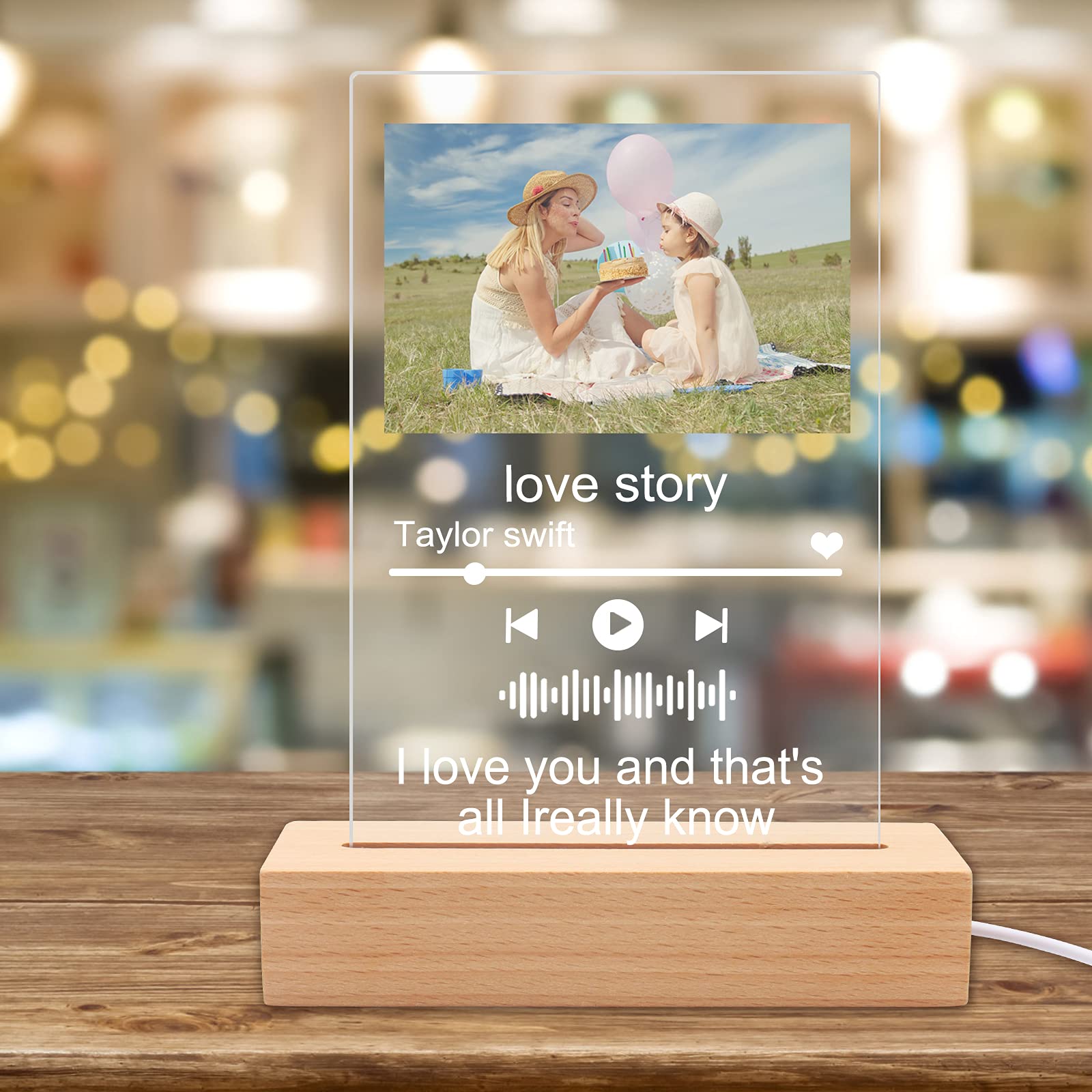 MOUZYLCASE Custom Glass Art Night Light Personalized Acrylic Board Photo Album Cover a Gift Valentine's Day Father's Day Mother's Day Birthday