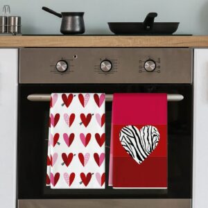 AnyDesign Valentine's Day Kitchen Towel Colorful Heart Dish Towel 18 x 28 Inch Happy Valentine's Day Hand Drying Tea Towel for Holiday Wedding Anniversary Cooking Baking, Set of 4