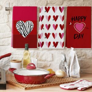 AnyDesign Valentine's Day Kitchen Towel Colorful Heart Dish Towel 18 x 28 Inch Happy Valentine's Day Hand Drying Tea Towel for Holiday Wedding Anniversary Cooking Baking, Set of 4