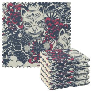 bolaz dish cloths dish towels kitchen towels 6 pack sets absorbent vintage japanese kitsune soft decorative reusable nonstick oil washable