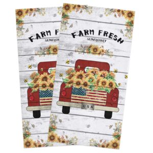 big buy store red truck sunflower kitchen dish towels set of 2, soft lightweight microfiber absorbent hand towel wooden board tea towel for kitchen bathroom 18x28in