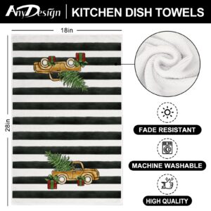 AnyDesign Christmas Kitchen Towel 18 x 28 Inch Xmas Tree Truck Dish Towel White Black Buffalo Plaids Stripe Holiday Tea Towel Farmhouse Rustic Hand Drying Towel for Cooking Baking, 2 Packs