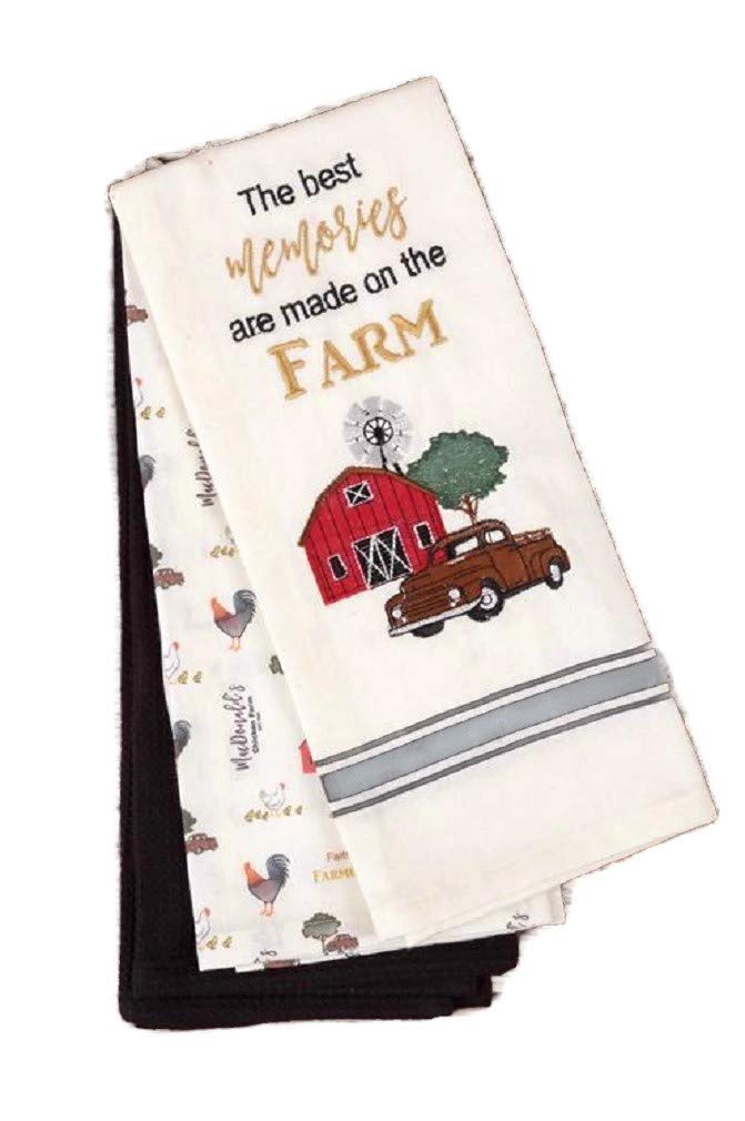 Loving Home Country Primitive Best Memories are Made on The Farm Kitchen Towel Set of 3 Cotton Decorative Tea Towels for Dish and Hand Drying