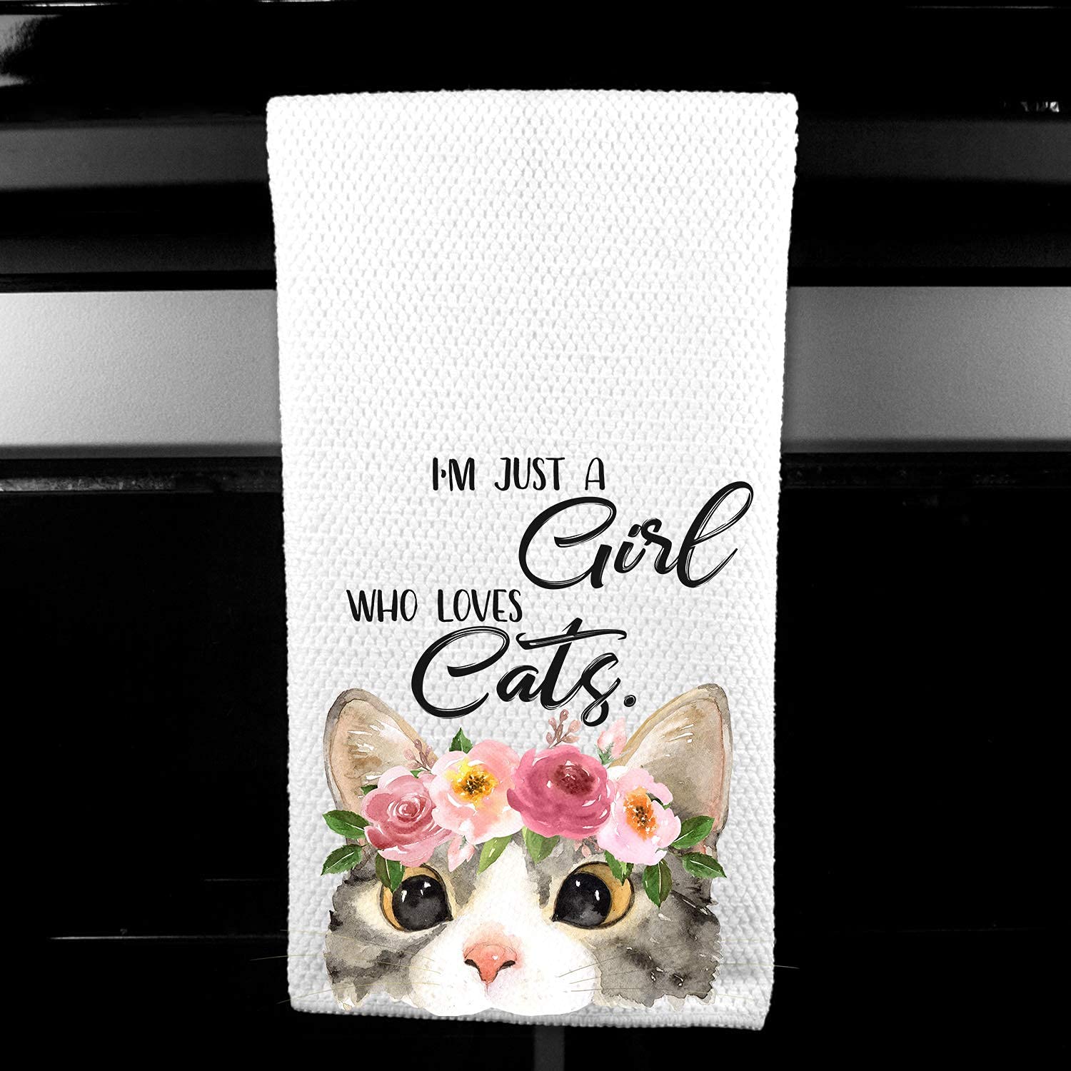 I'm Just a Girl Who Loves Cats Funny Kitchen Tea Towel Gift for Women