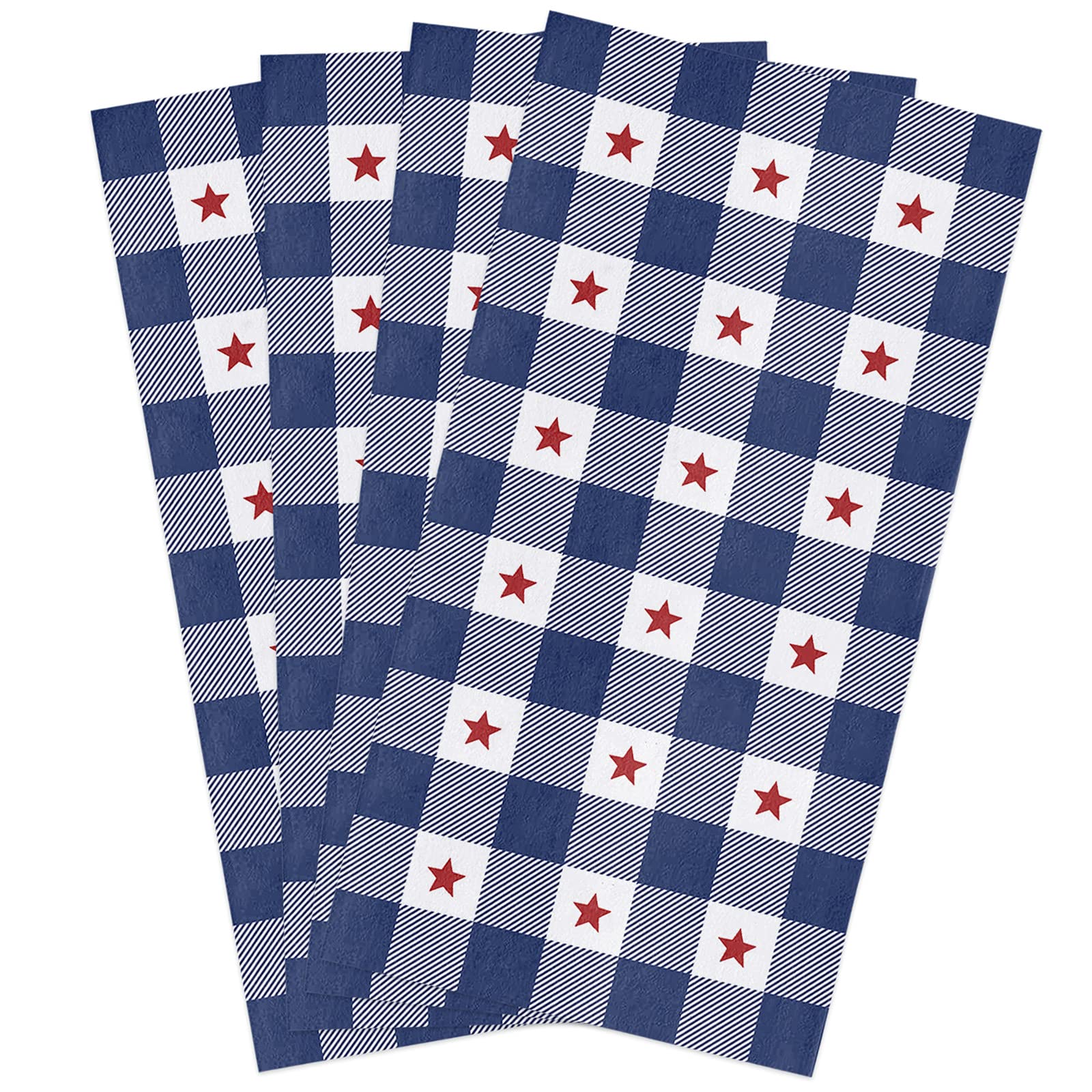 July 4th Theme Cotton Kitchen Towels Dishcloth Patriotic July 4th Party Blue White and Red Star Check Absorbent Kitchen Dish Towels-Reusable Cleaning Cloths for Kitchen,Tea/Bar/Towels,18x28inch 4 Pack