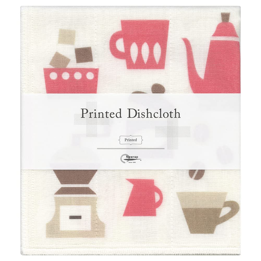 Nawrap Printed Dishcloth - Coffee and Cafe Print - 13.5 x 16 in - Made in Japan