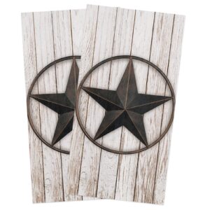 big buy store rustic star western texas kitchen dish towels set of 2, soft lightweight microfiber absorbent hand towel wooden board tea towel for kitchen bathroom 18x28in