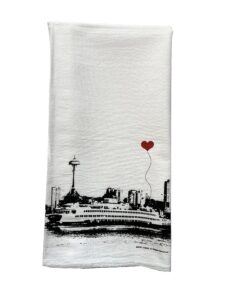 seattle ferry boat space needle flour sack tea towel