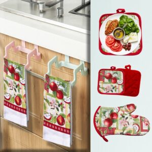 Lobyn Value Packs - 5 Piece Country Kitchen Towel Set: Features Red Apples on a Patchwork Quilt, 2 Decorative Dish Towels, 1 Oven Mitt, and 2 Quilted Potholders