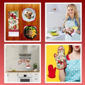 Lobyn Value Packs - 5 Piece Country Kitchen Towel Set: Features Red Apples on a Patchwork Quilt, 2 Decorative Dish Towels, 1 Oven Mitt, and 2 Quilted Potholders