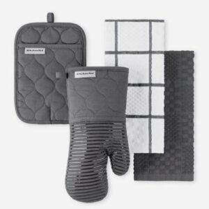 kitchenaid onion quilt kt om ph kitchen towel, oven mitt & potholder set, charcoal grey