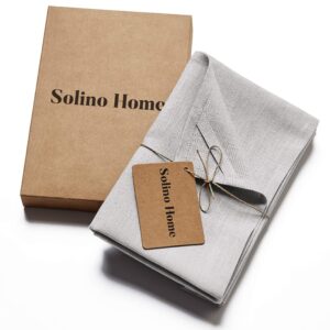 Solino Home Linen Kitchen Towels 17 x 26 Inch – 100% Pure Linen Kitchen/Tea Towels Set of 2 – Handcrafted from European Flax and Machine Washable – Soft Grey