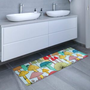 QGWJEKUI Mushroom Decor Kitchen Rugs Mats,Non-Slip Cushioned Anti-Fatigue Floor Mat,Heavy-Duty PVC Comfort Standing Mat Cute Washable Runner Rug for Home Decor,Kitchen Sink,Laundry,Bedroom