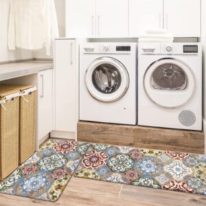 HEBE Boho Anti Fatigue Kitchen Rug Sets 2 Piece Non Slip Cushioned Mats for Floor Waterproof Carpet Runner for Sink Laundry Standing